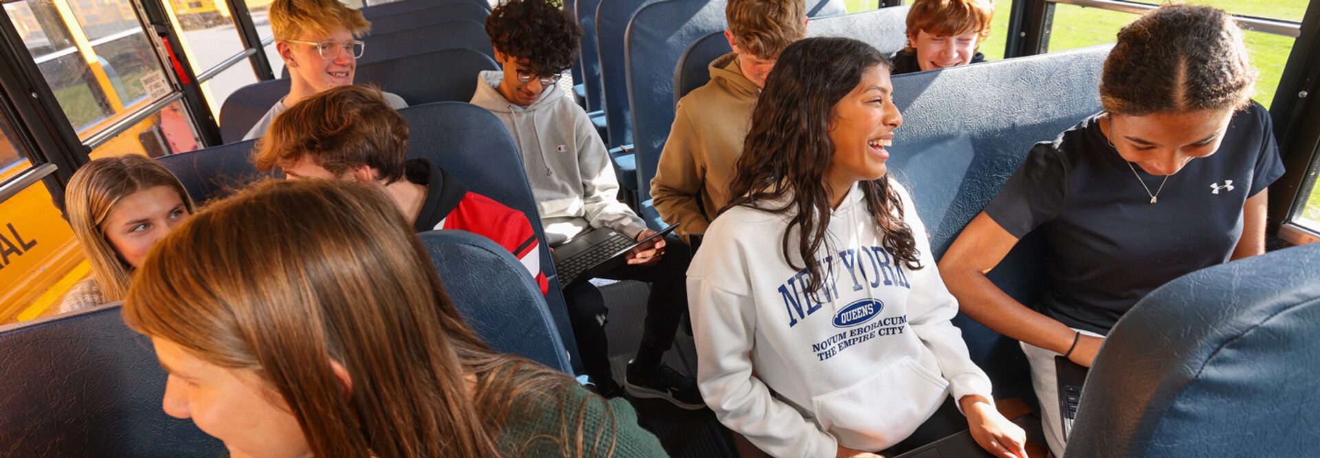 school bus inside with students